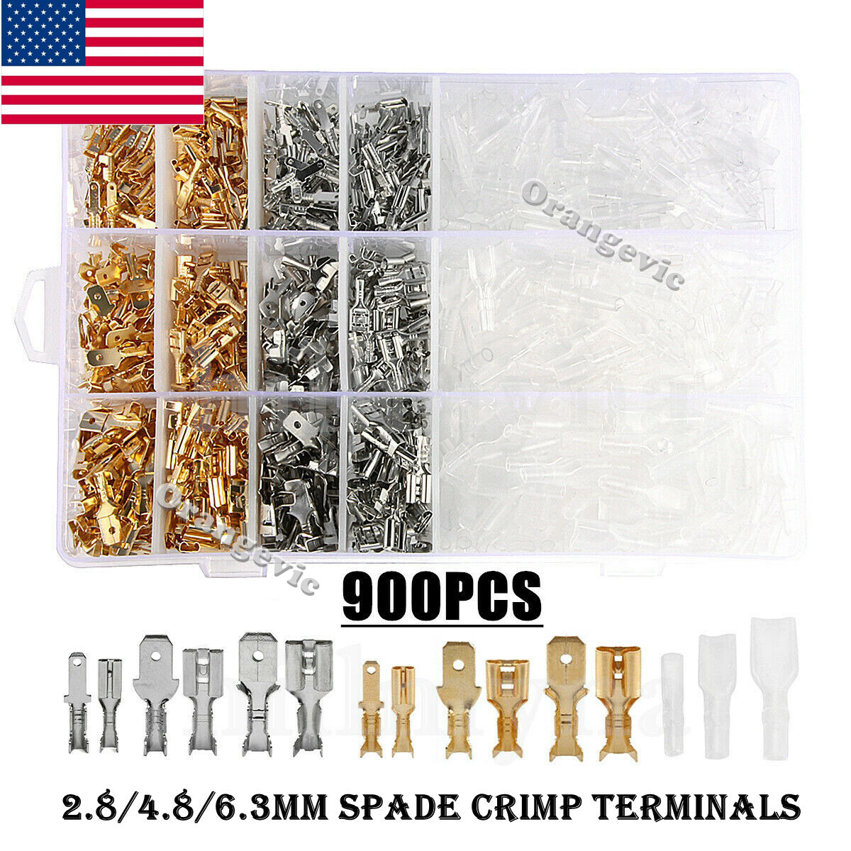900X Assortment Male Female Spade Terminals Electrical Wire Crimp ...