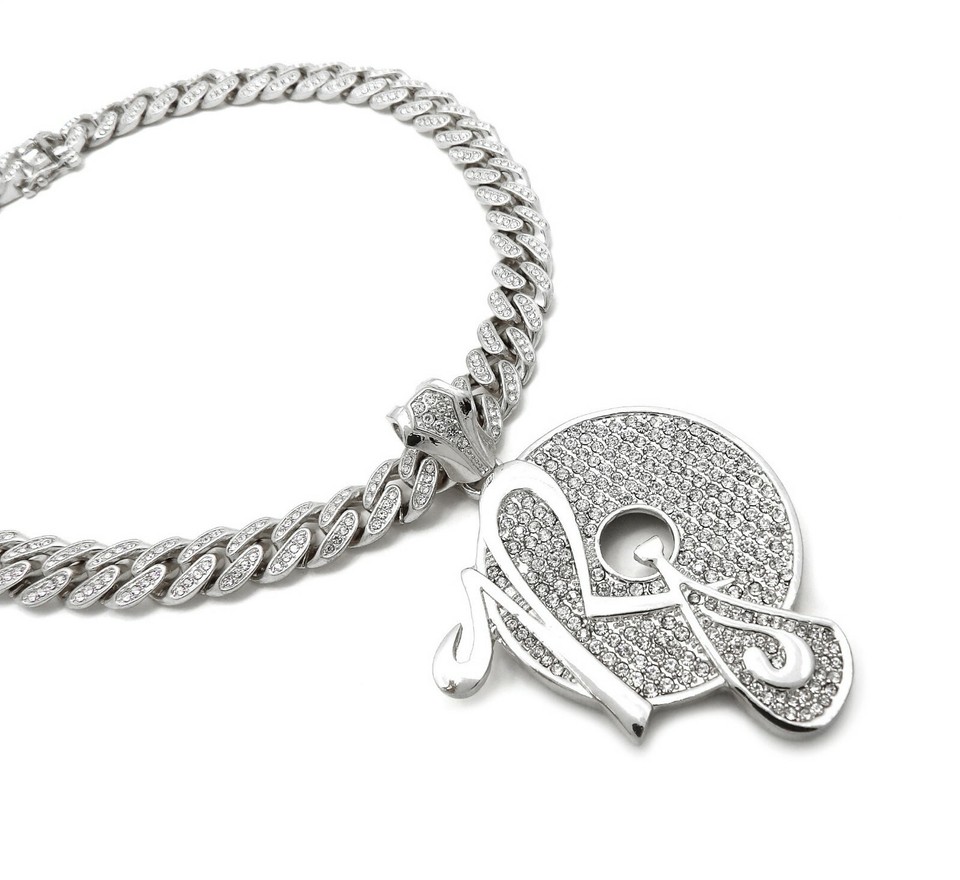 DIMOND ROCAFELLA JAYZ PENDANT SILVER CUBAN LINK CHAIN NECKLACE HIP HOP ...