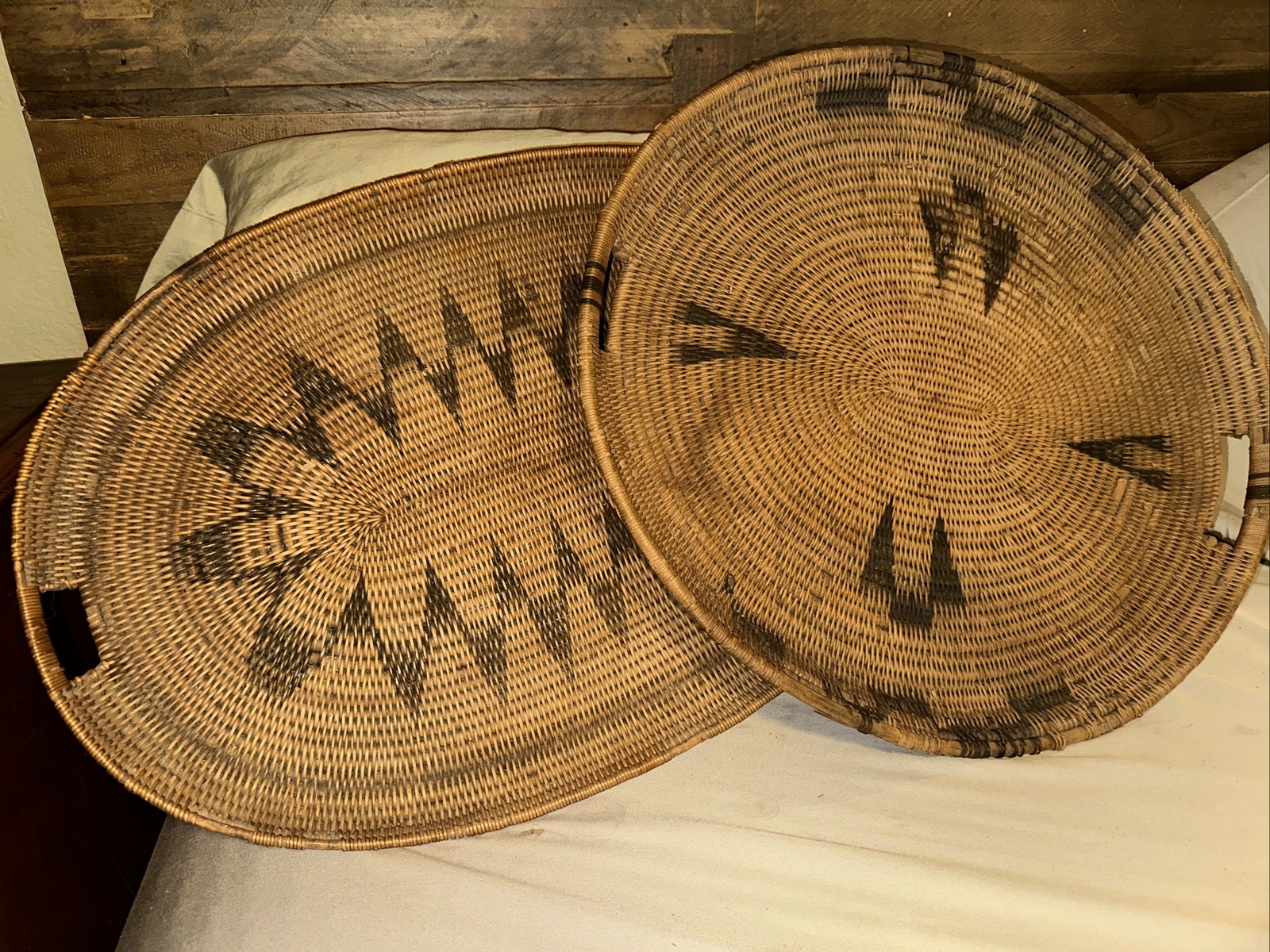 2 RARE C. 1900 AUTHENTIC NATIVE AMERICAN PAIUTE BASKET TRAYS ROUND ...