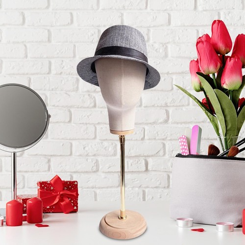 Hat Display Stand Manikin Head with Wood Base Caps Storage Rack for ...