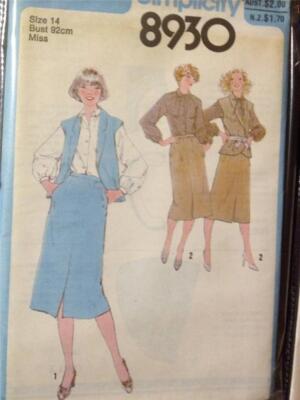 Simplicity Sewing Pattern 8930 Ladies Misses Skirt Blouse Lined Vest ...