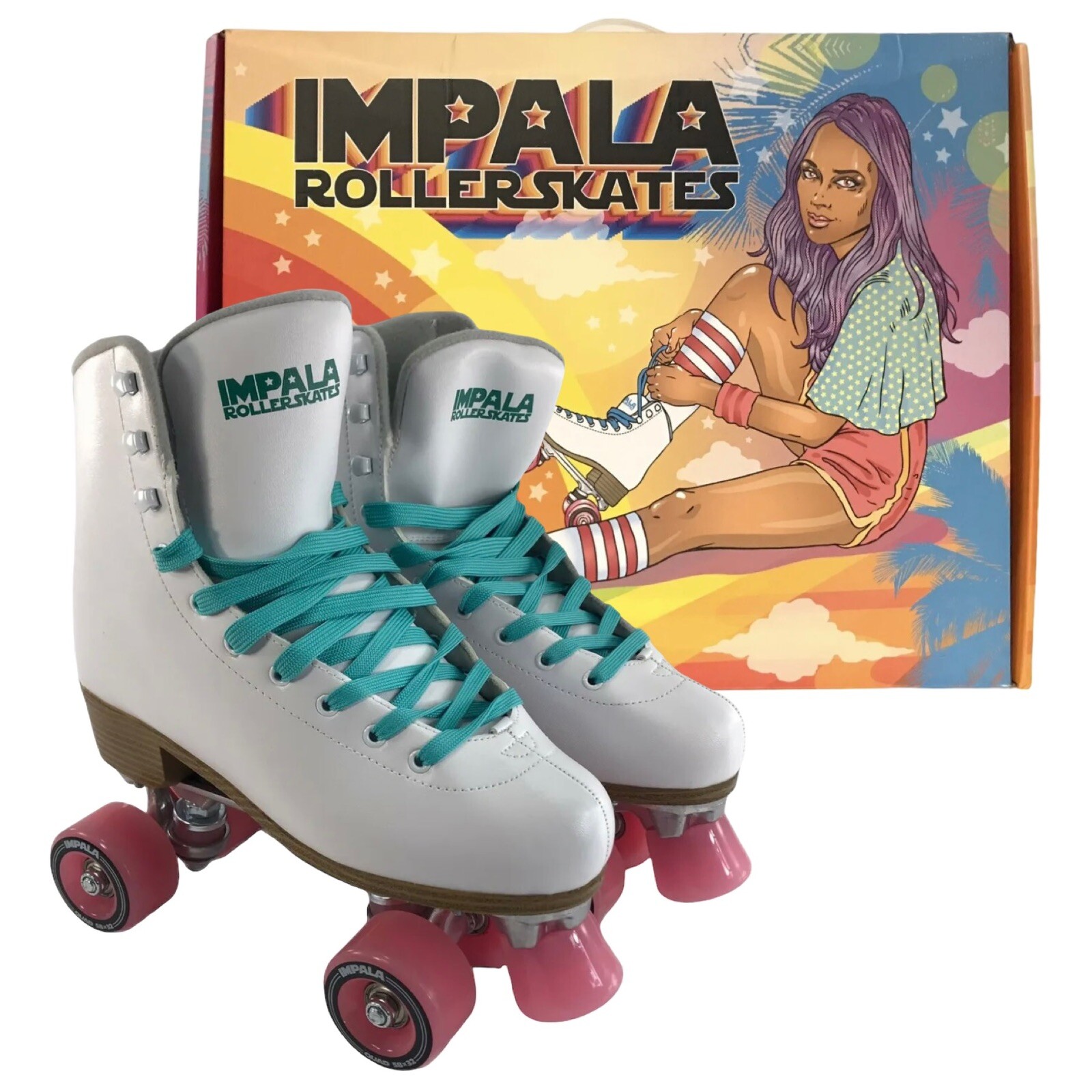 Impala Quad Roller Skates White Aqua Pink Vegan TIK-TOK Womens Size 9 ...