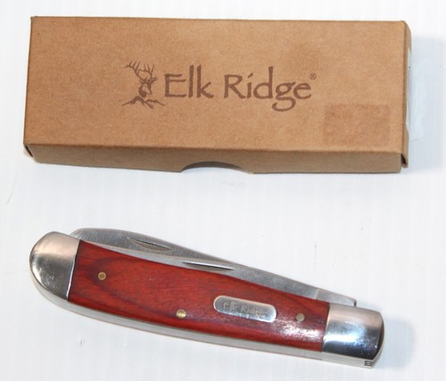 Elk Ridge ER-089W ~ Folding 3 Blade Pocket Knife w/ Wood Handle In Box ...