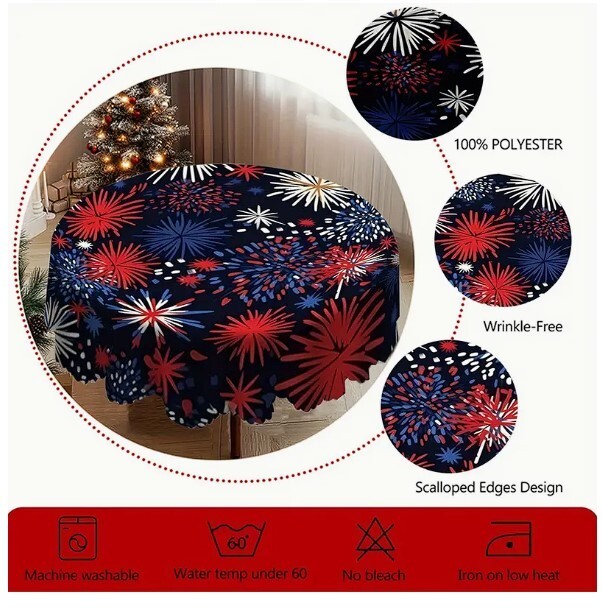 Large Starburst Fireworks Fabric Tablecloth, Celebrate America ...