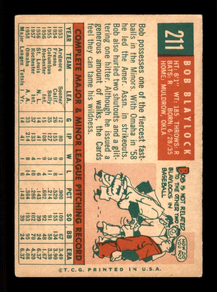 1959 Topps #211a Bob Blaylock White/lighter back | eBay