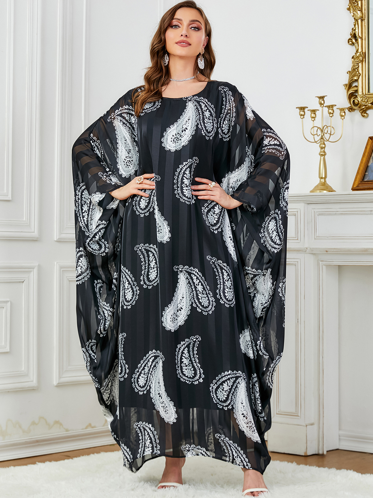 Printed Abaya Women Muslim Maxi Dress Turkey Long Robes Kaftan Ramadan ...