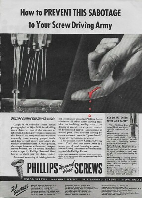 1943 Phillips Recessed Head Screws Original Vintage Print Ad | eBay UK
