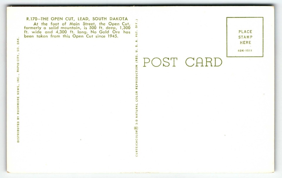 Chrome Postcard The Open Cut Lead South Dakota SD UNP | eBay