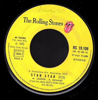THE ROLLING STONES SINGLE ROLLING STONES RECORDS ' STAR STAR ' [FR] * 2 ...