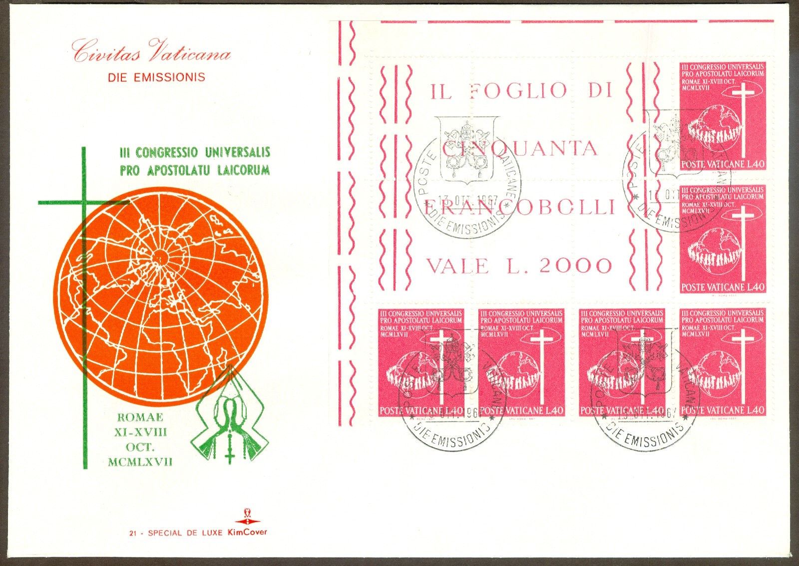 Vatican City #453-4, Lay Apostolate, Ornamental Corner block of 5, FDC ...