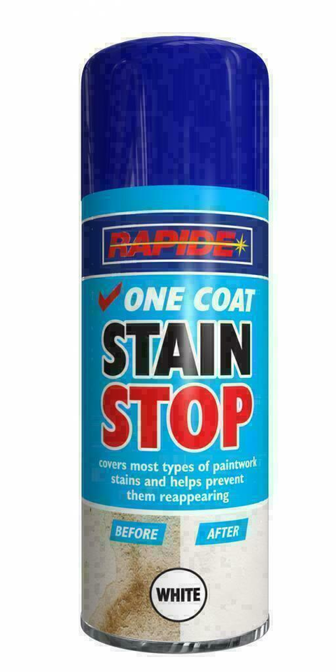 Stain Stop Spray White One Coat Aerosol Walls Ceilings Grease Rust ...
