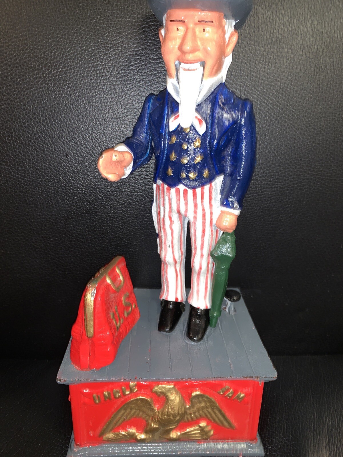 Vintage Replica Cast Iron Painted Mechanical Uncle Sam Penny Coin Bank ...