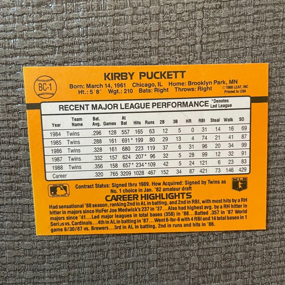 Kirby Puckett Signed 1989 Donruss BC-1 | eBay