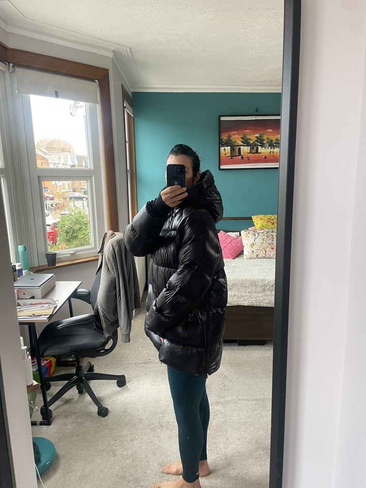 Women’s Reiss Rae Black Shiny Mid Length Puffer Coat - Size Large BNWOT ...