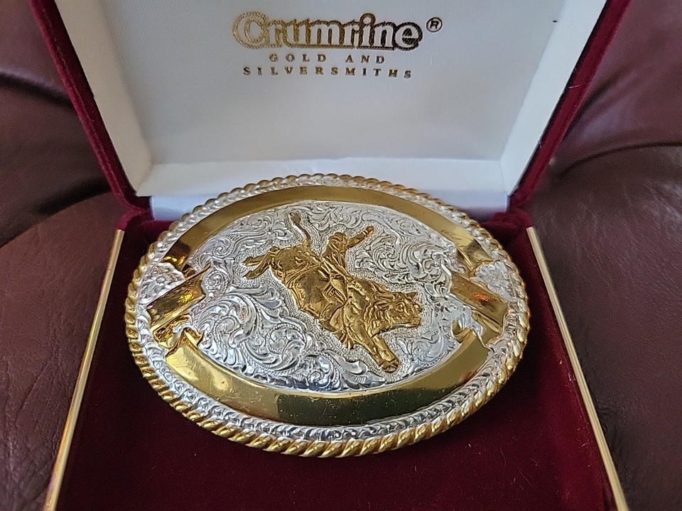 Vintage Western Cowboy Crumrine MFG. Belt Buckle Bull Rider Rodeo Award ...