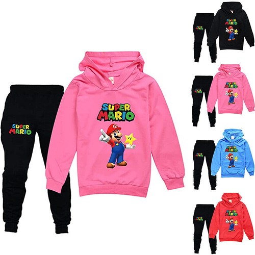 Kids Unisex Super Mario Printed Tracksuit Set Cloth Hoodie Pants Suit ...