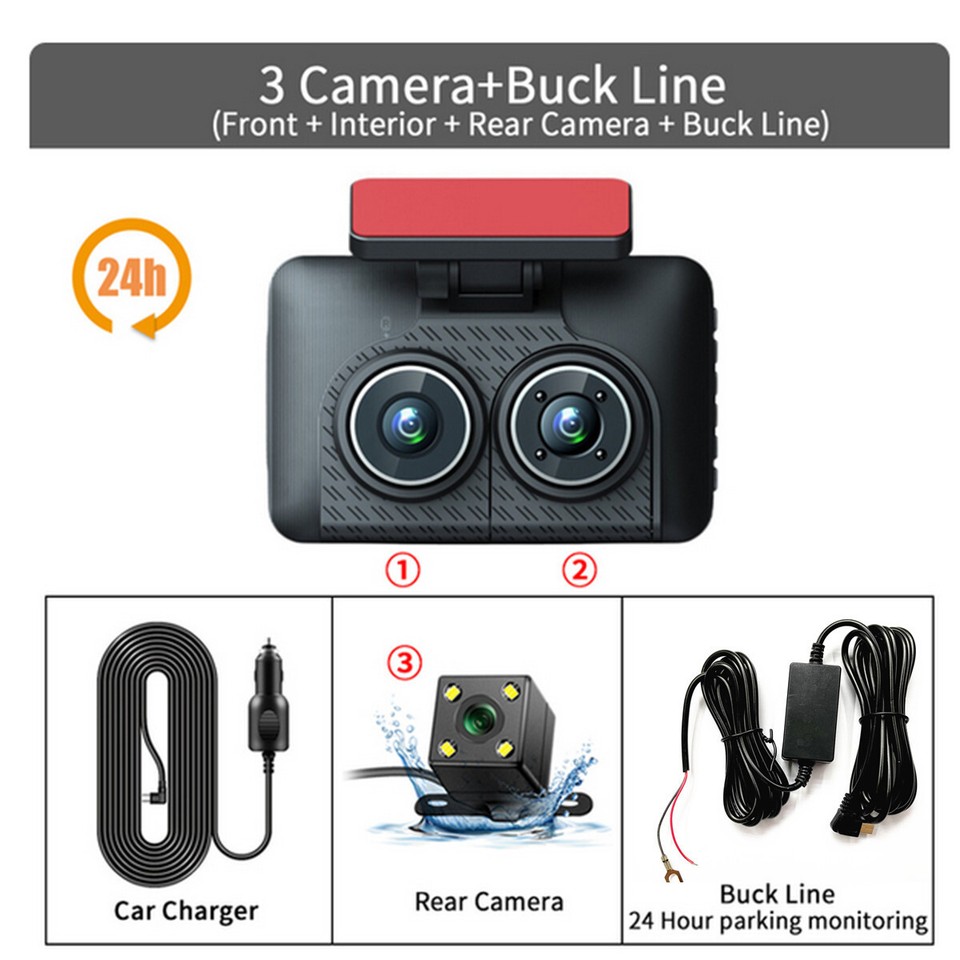 4In Car Recorder Camera Dual Front Inside Rear HD 1080P Dash Cam Night ...