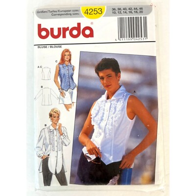 4253 Burda Sewing Pattern Tux Blouse Shirt Vest with Collar Ruffles ...