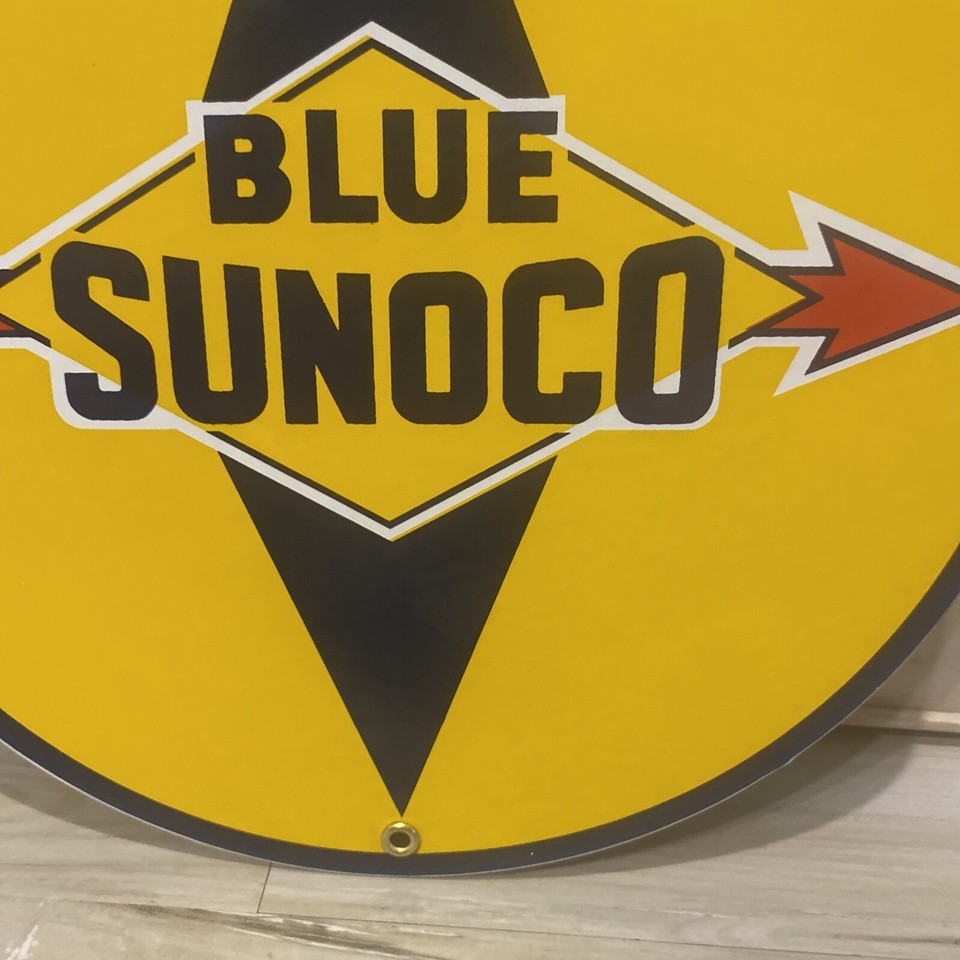 VINTAGE BLUE SUNOCO GASOLINE PORCELAIN SIGN DEALERSHIP GAS STATION ...