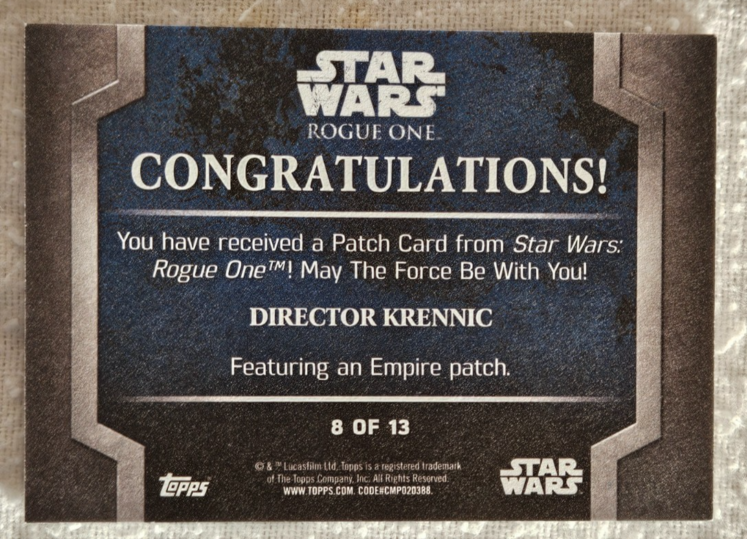 Star Wars Rogue One Patch Cards Lot of 6 #1, #3, #4, #5, #6 and #8 | eBay