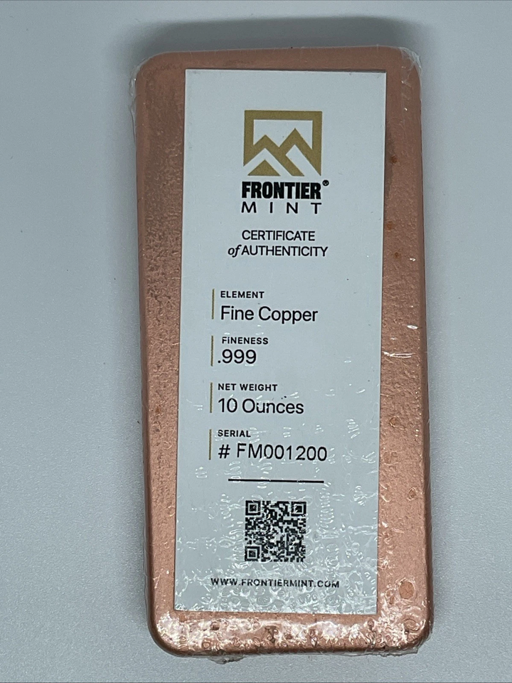 Frontier USA Mint 10 oz Pure Copper Bar .999 Fine Sealed With COA | eBay