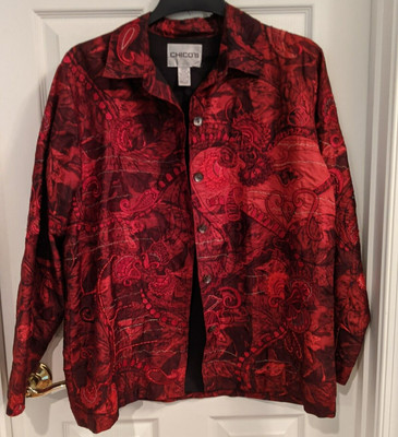 Chico's Jacket Size 2 Red Silk Embroidered Abstract Jacket Blazer | eBay