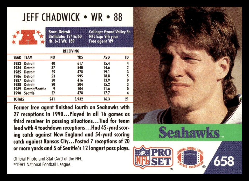 1991 Pro Set #658 Jeff Chadwick Seattle Seahawks Football Card EX | eBay