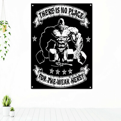 NO WEAK HERE! Fitness Workout Poster Tapestry Wall Art Banner Flag Gym ...