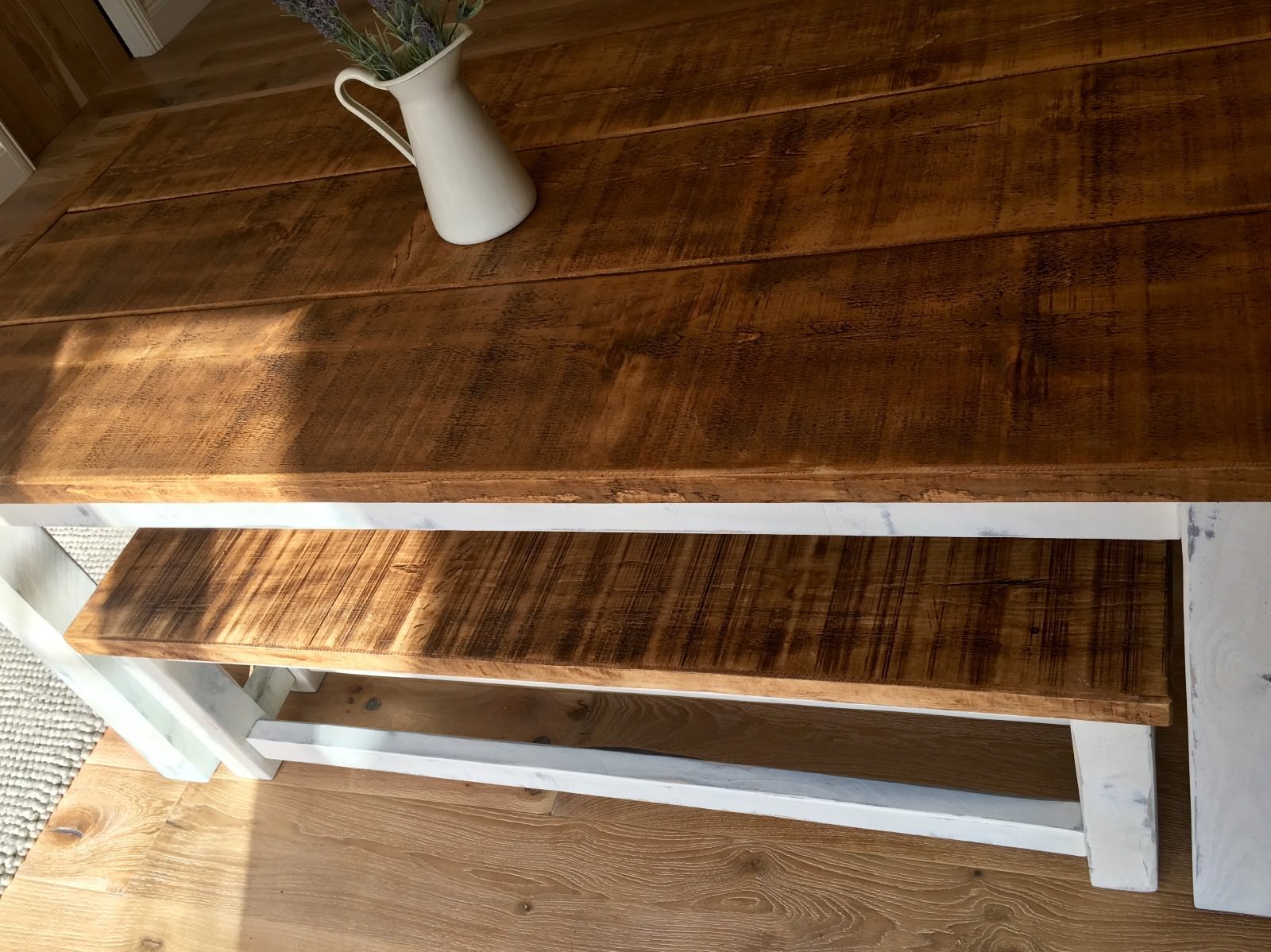 RUSTIC FARMHOUSE TABLE & BENCH SET PAINTED WHITE - MADE TO ORDER | eBay UK