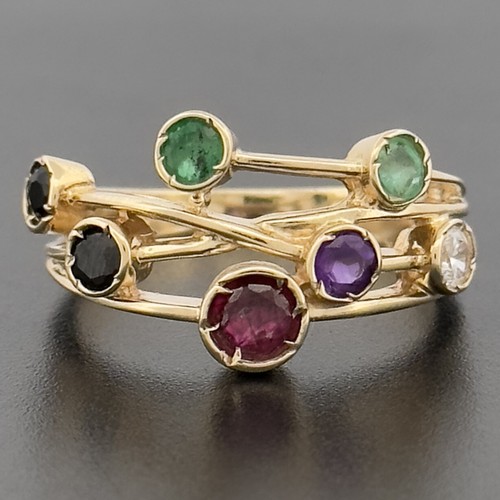 9ct Yellow Gold Assorted Gemstone Cluster Raindance Bubble Ring O 1/2 ...