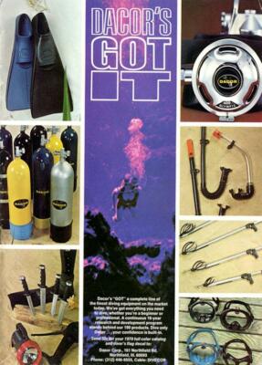 1970 Dacor PRINT AD Scuba Diver Equipment Fins Mask Snorkel Knife Tank ...