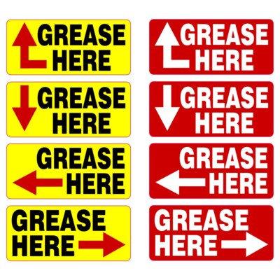 GREASE HERE ARROW Label sticker - 20 decals per package - Red or Yellow ...