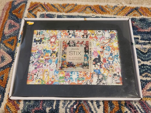 Puzzle Stix Art By Whitlark 2 Sided Cat Dogs Colorful Wooden Puzzle ...