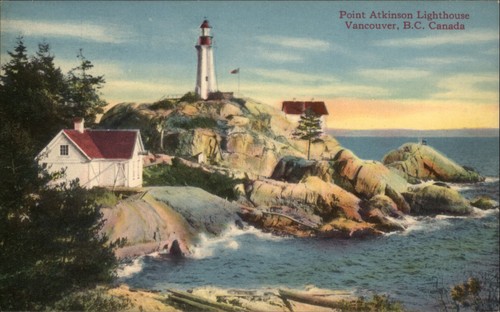 Point Atkinson Lighthouse Vancouver British Columbia vintage postcard ...
