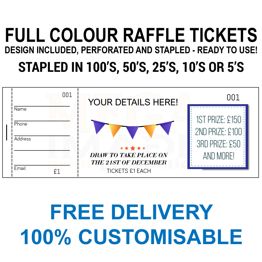 RAFFLE PRIZE DRAW TICKETS PRINTING NUMBERED PERSONALISED FULL COLOUR ...