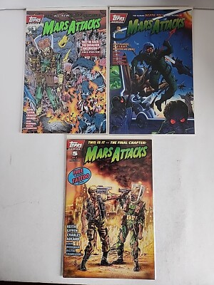 Mars Attacks Comic Books 1, 3, 5 Topps 1994, #1(w/ poster) #5(w ...