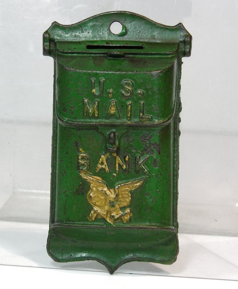 1921 HANGING U. S. MAILBOX CAST IRON BANK FIGURAL STILL BANK By A. C ...
