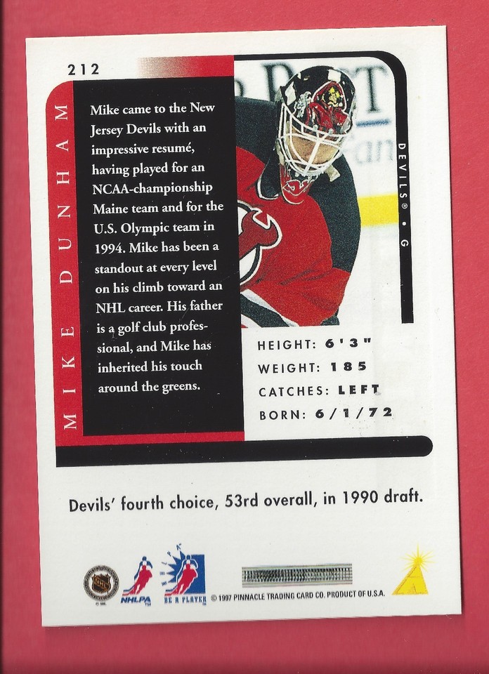 1996-97 BE A PLAYER SILVER AUTO MIKE DUNHAM AUTOGRAPH BAP 212 DEVILS | eBay