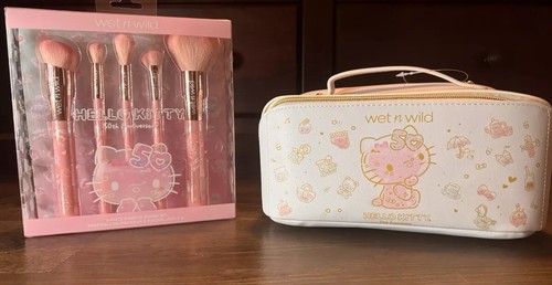 Hello Kitty Gift Set Wet N Wild Makeup Bag & Brush Set 50th Anniversary ...