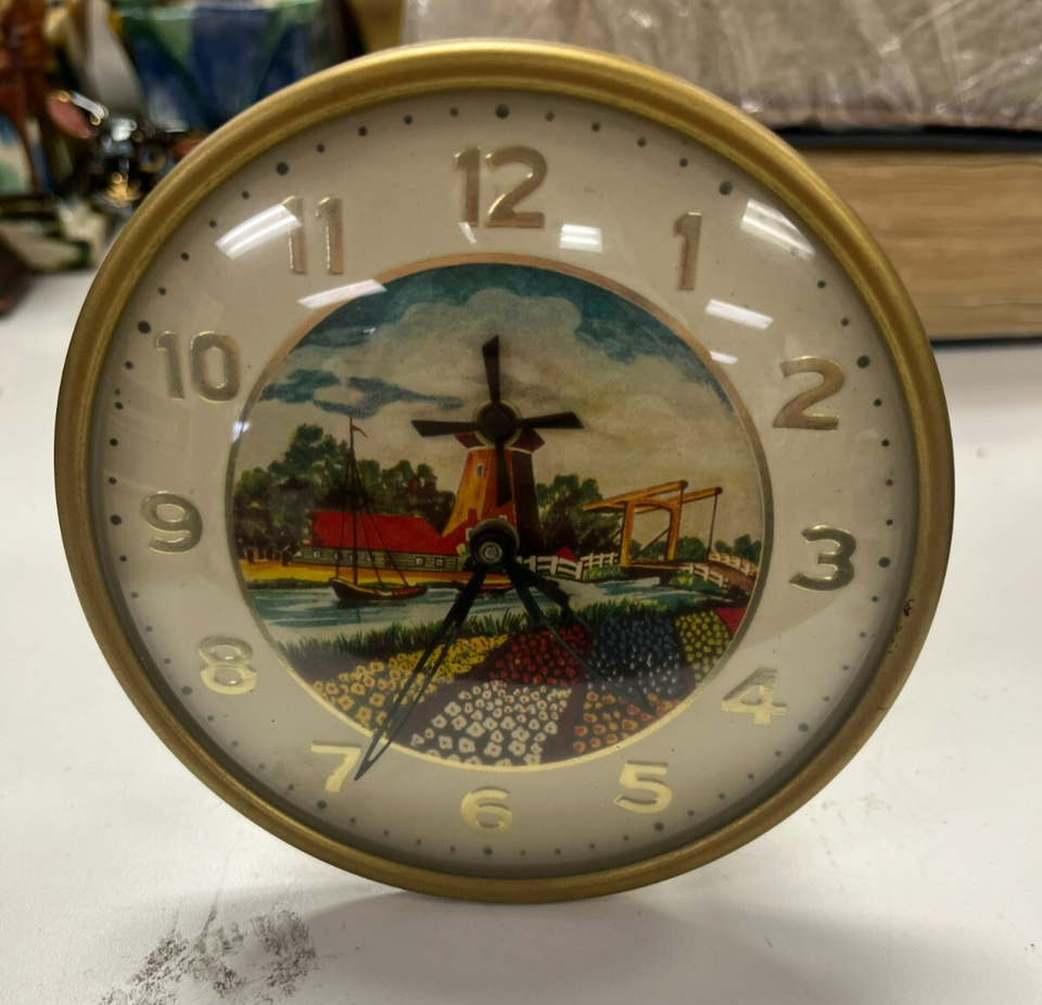 VTG Danish Wind-up Table Top Windmill Mechanical Clock w/ Moving Blades ...