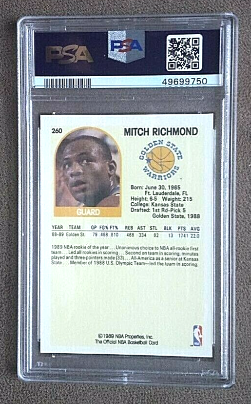 1989-90 NBA Hoops Mitch Richmond Rookie Card #260 ~ PSA Graded 9 Mint ...