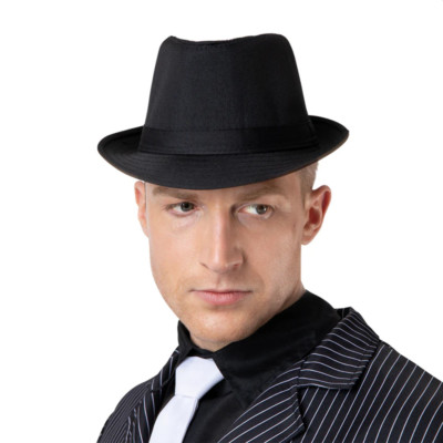 Adults Black Gangster Hat Trilby Fedora Al Capone Fancy Dress Mafia New ...