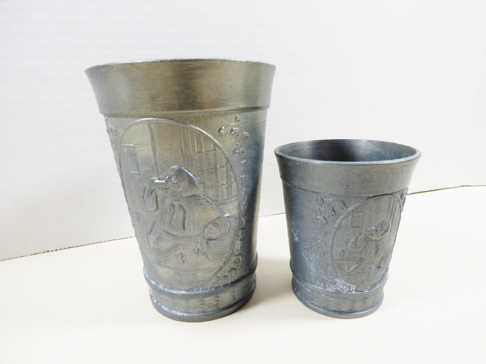 Set of 2 Metal Pewter water drinking cup shot glass tavern scene ...