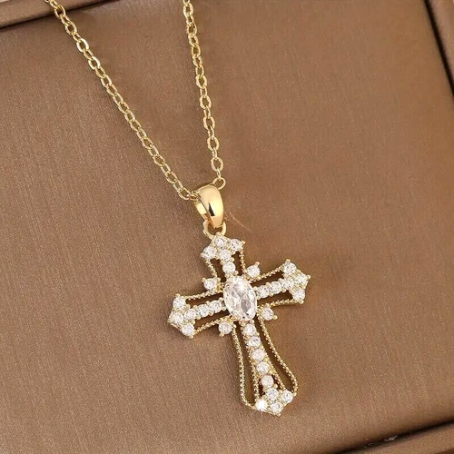 Luxury Shiny Cross Shape Pendant Necklace Adjustable Clavicle Chain Men ...