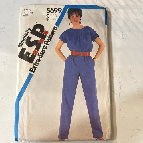 Simplicity ESP Extra Sure Pattern #5699 VTG 1982 Jumpsuit Size 12, 14 ...
