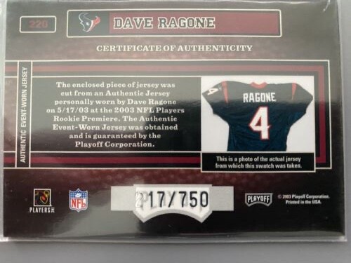 2003 Playoff Hogg Heaven Football Card #220 Dave Ragone Rookie | eBay