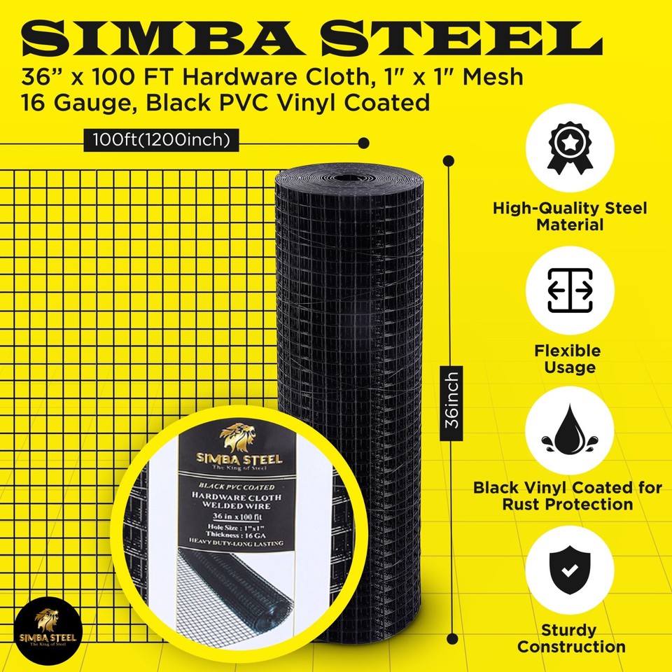 Hardware Cloth 16 GA Black Vinyl Coated Welded Wire Mesh Many Sizes ...