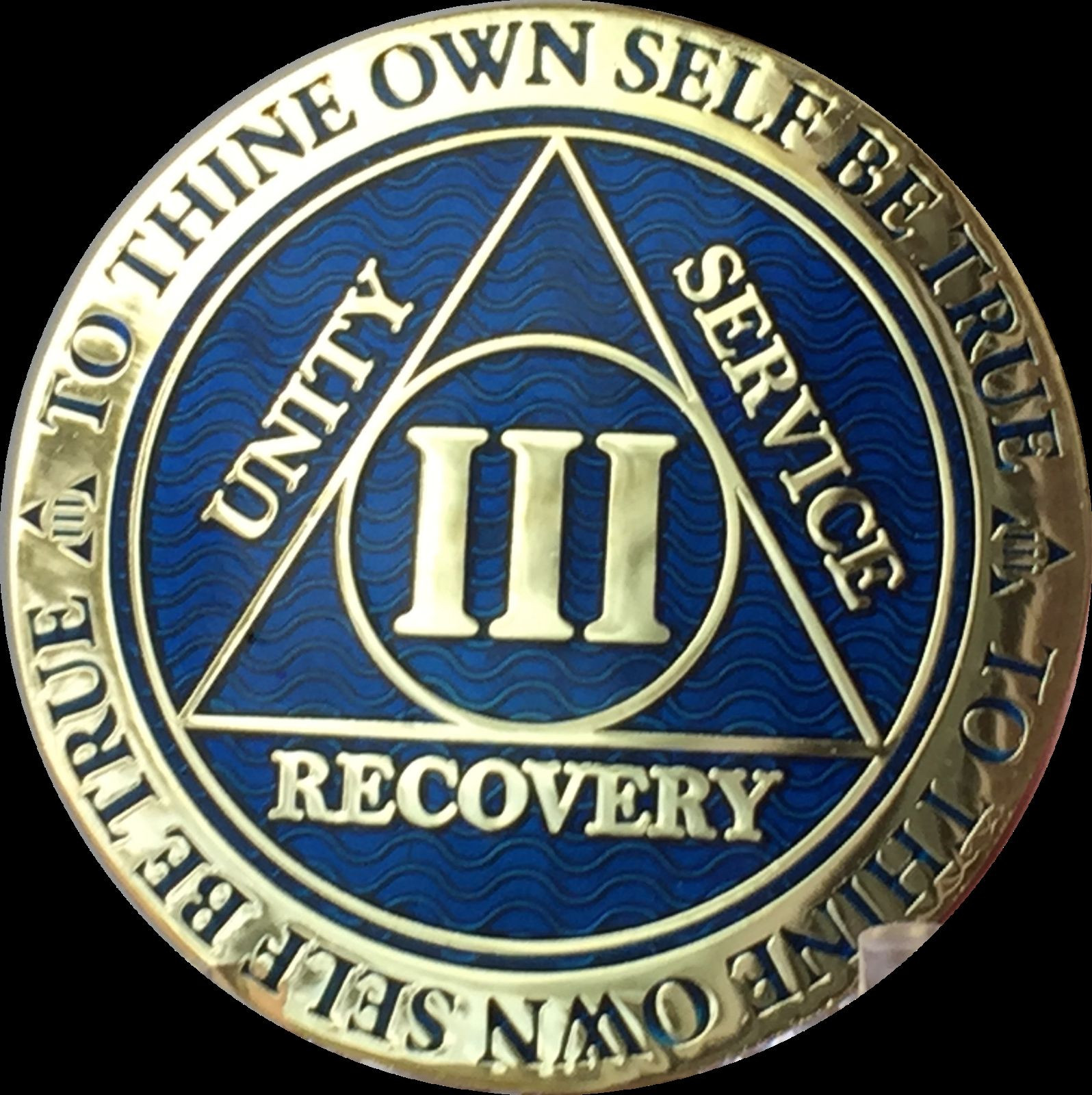 3 Year AA Medallion Blue Gold Plated Alcoholics Anonymous Sobriety Chip ...