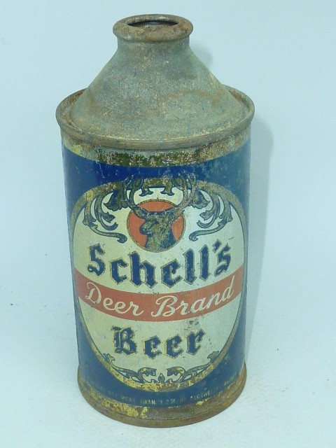 Shell's Deer Brand Beer Cone Top Empty Opened 12oz Can, Used