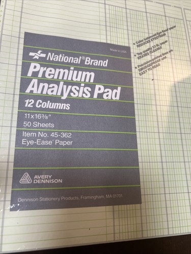 NIP National Brand Premium Analysis Pad 2 pk 12 Column 11x16 50 sheets # 45-362 | eBay